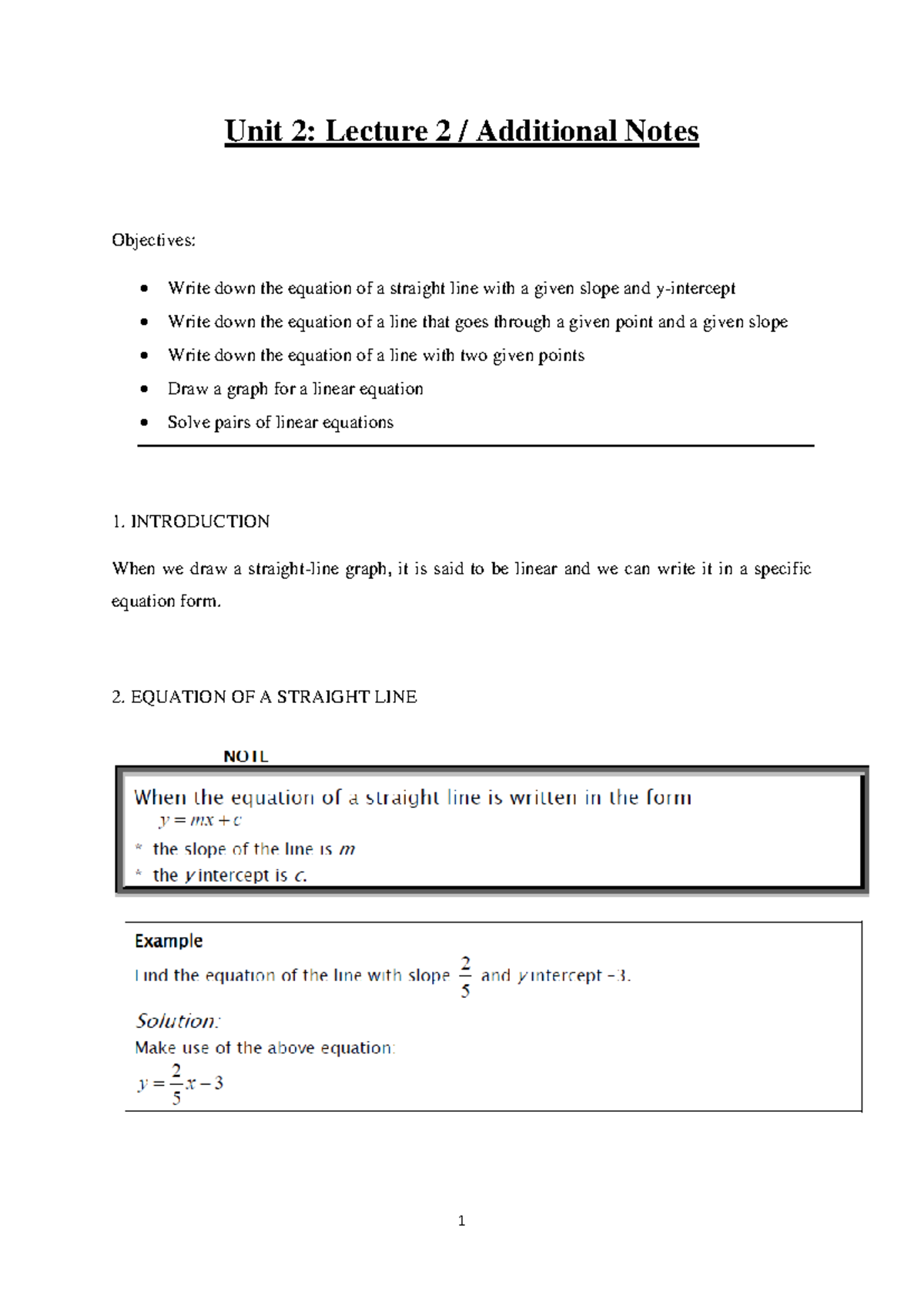 Unit 2: Lecture 2 - Additional Practice on Linear Equations - Studocu