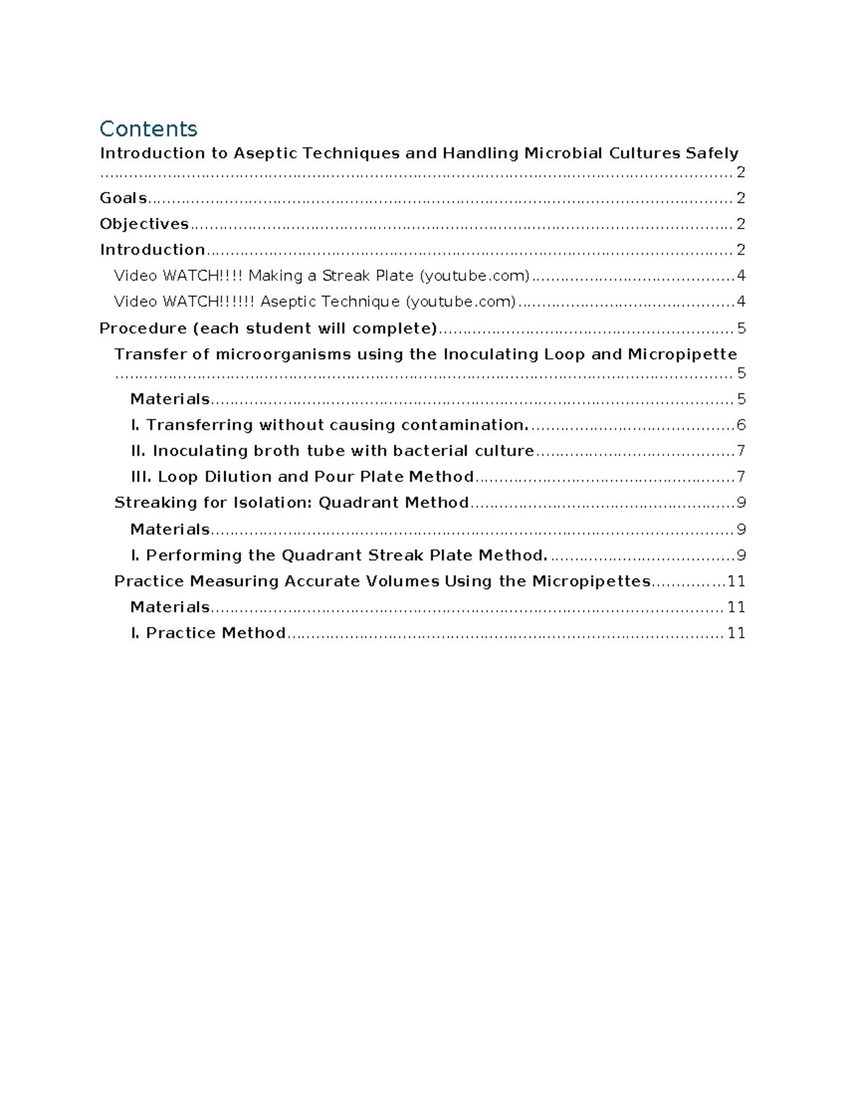 Aseptic Techniques and Microbial Culture Handling Lab Guide (Bio 101 ...