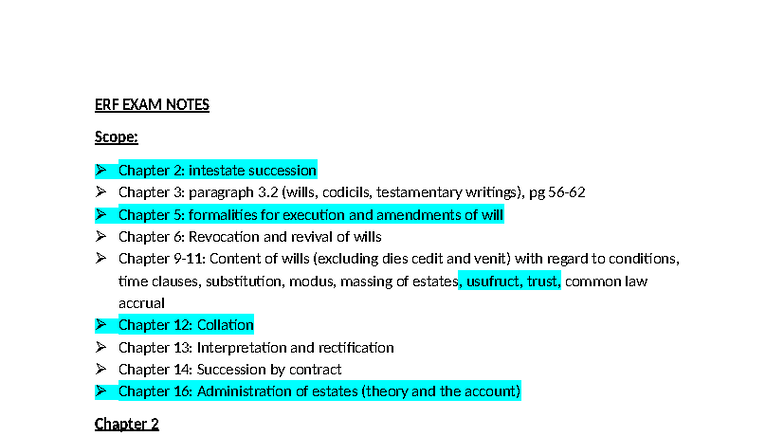 ERF 2023 EXAM NOTES: Intestate Succession & Wills Overview - Studocu