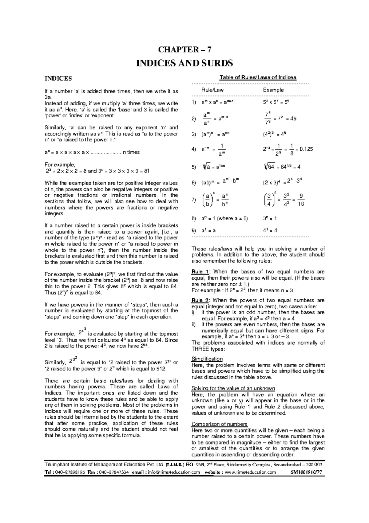 Chapter 7: Indices and Surds - Key Concepts and Problem Solving - Studocu