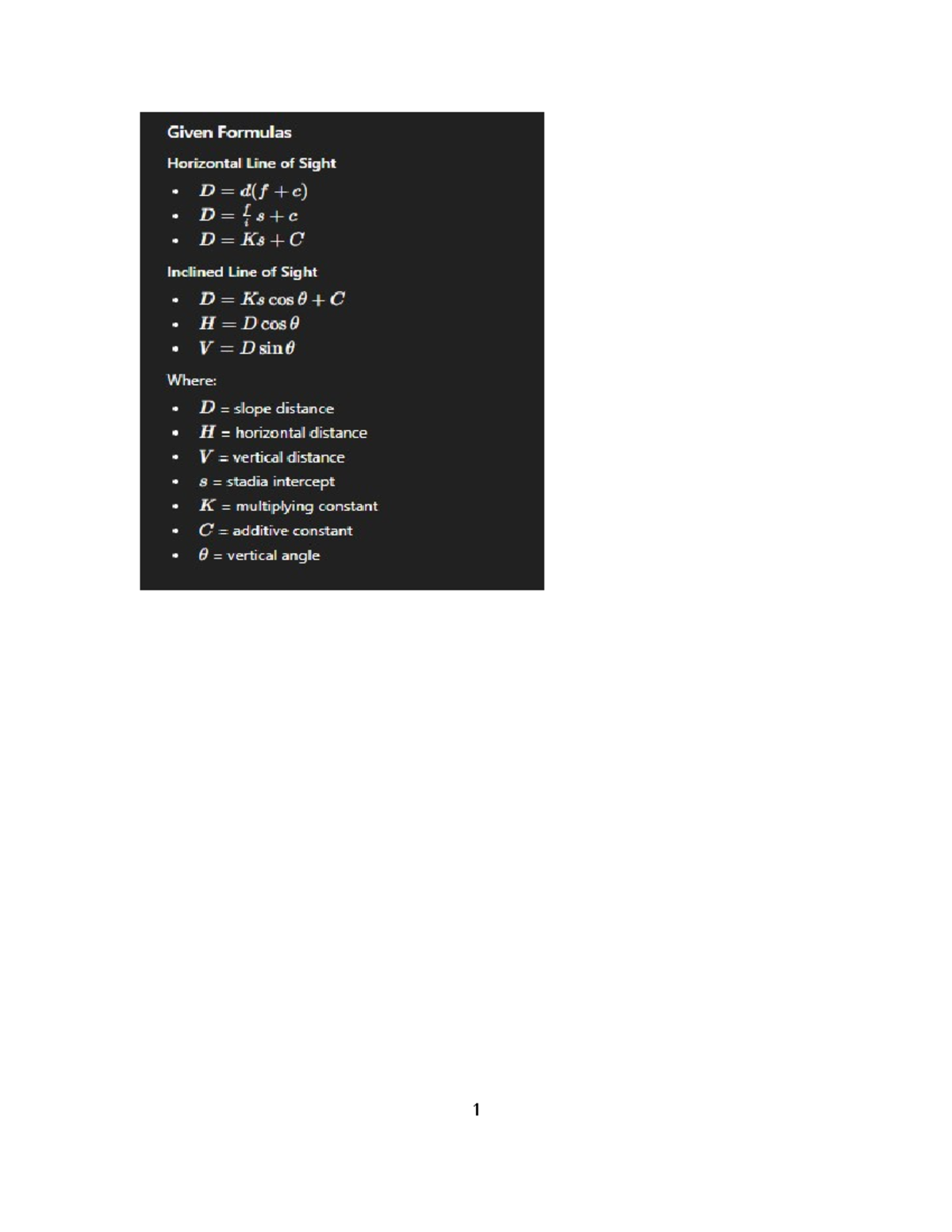 Q4 - Useful Formulas for Horizontal & Inclined Line of Sight - Studocu