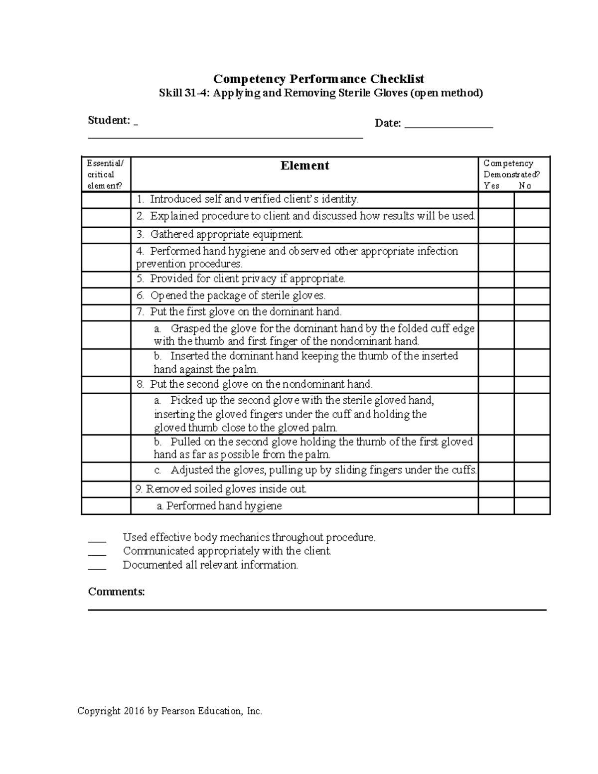 Nursing Checklist - Competency Performance Checklist Skill 31 -4 ...