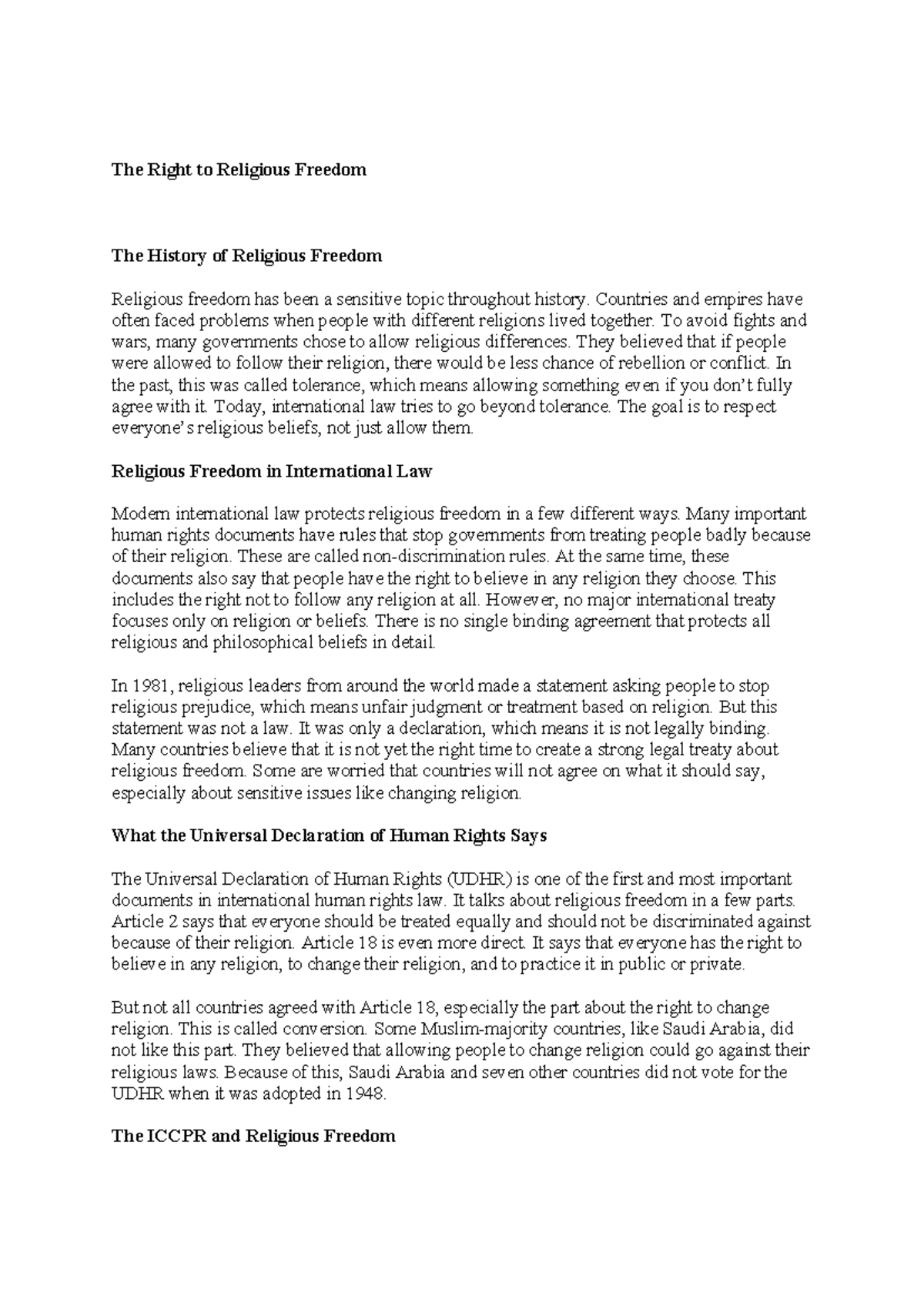 The Right to Religious Freedom: A Historical and Legal Overview (IPHR ...