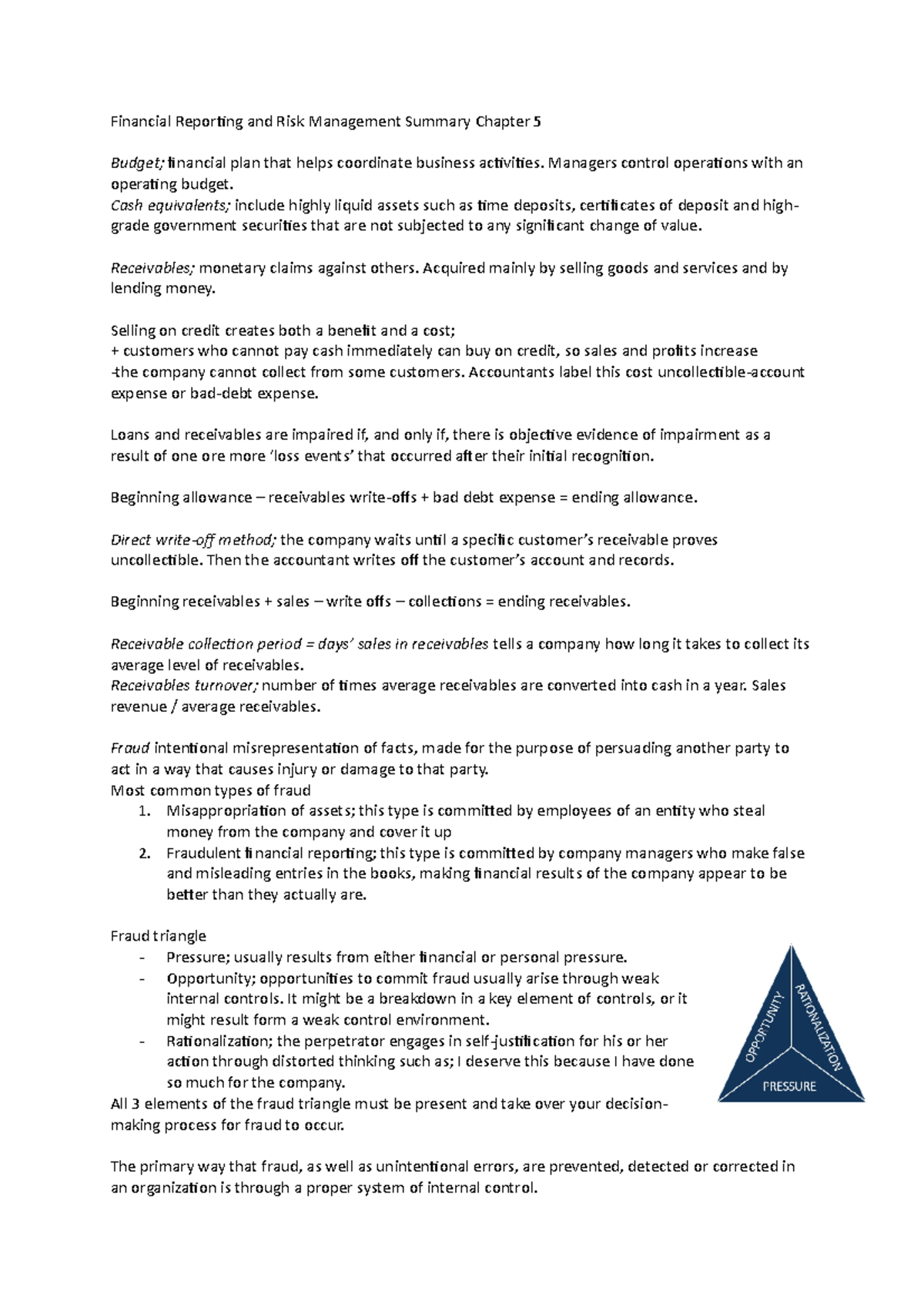 Financial Reporting & Risk Management Summary - Ch 5 Insights - Studeersnel