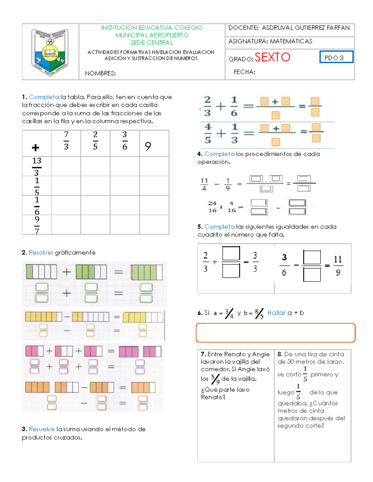 Actividades Formativas de Matemáticas: Nivelación en Fracciones - Grado ...