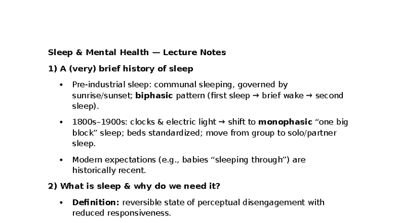 Sleep and Mental Health Lecture Notes - PSYC 3202 - Studocu