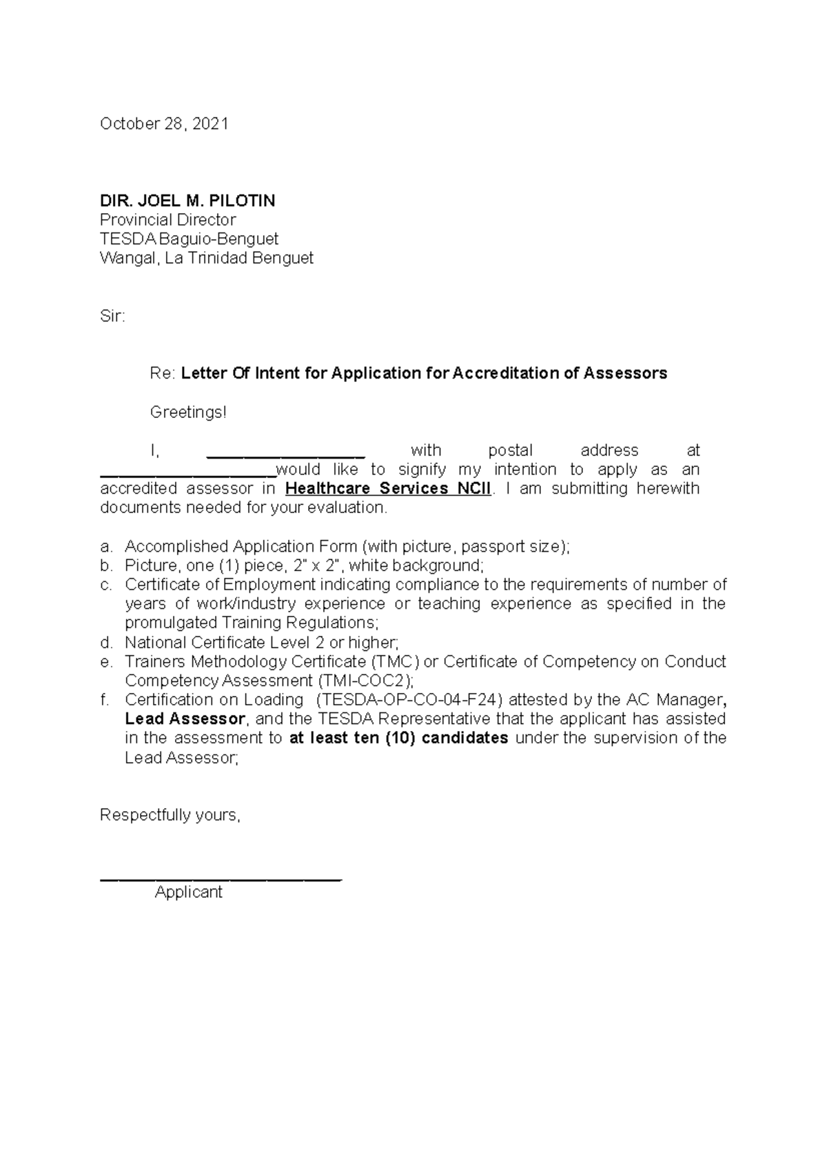 Application for Accreditation: TESDA-OP-CO-04 Assessor Forms - Studocu