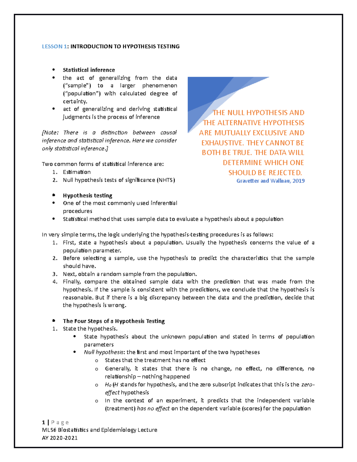 Module 4 Lesson 1(3) - none - LESSON 1: INTRODUCTION TO HYPOTHESIS ...
