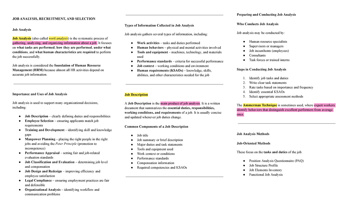[IO] Group 4 - Comprehensive Guide to Job Analysis, Recruitment ...