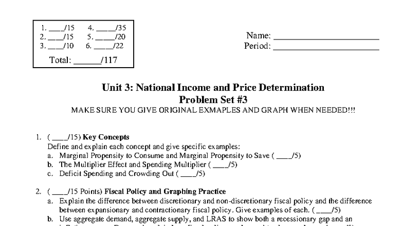 Macro Unit 3: National Income & Price Determination Problem Set - Studocu