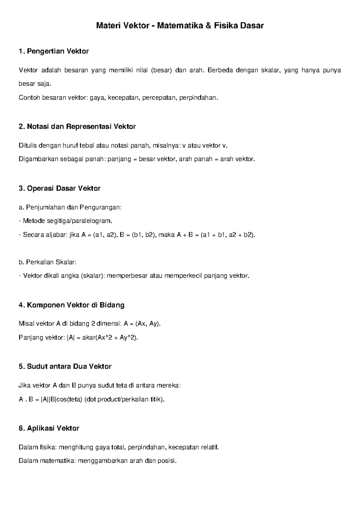 Materi Vektor Matematika Fisika Dasar 1: Pengertian dan Operasi Vektor ...