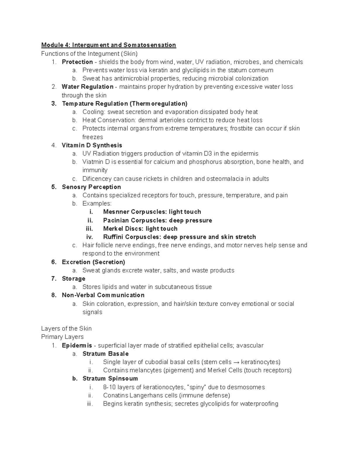 Integument System: Anatomy & Functions - Module 4 (ANAT 101) - Studocu
