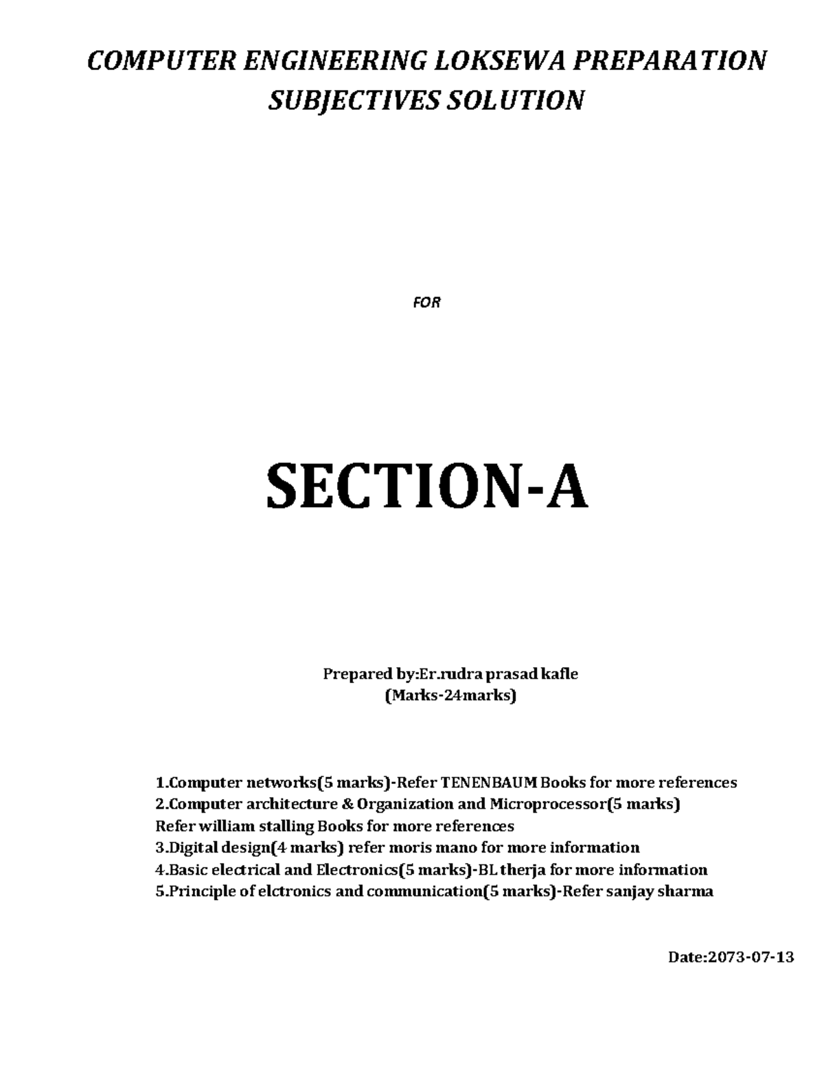 Computer Engineering Loksewa Preparation Notes (CS-101) - Studocu