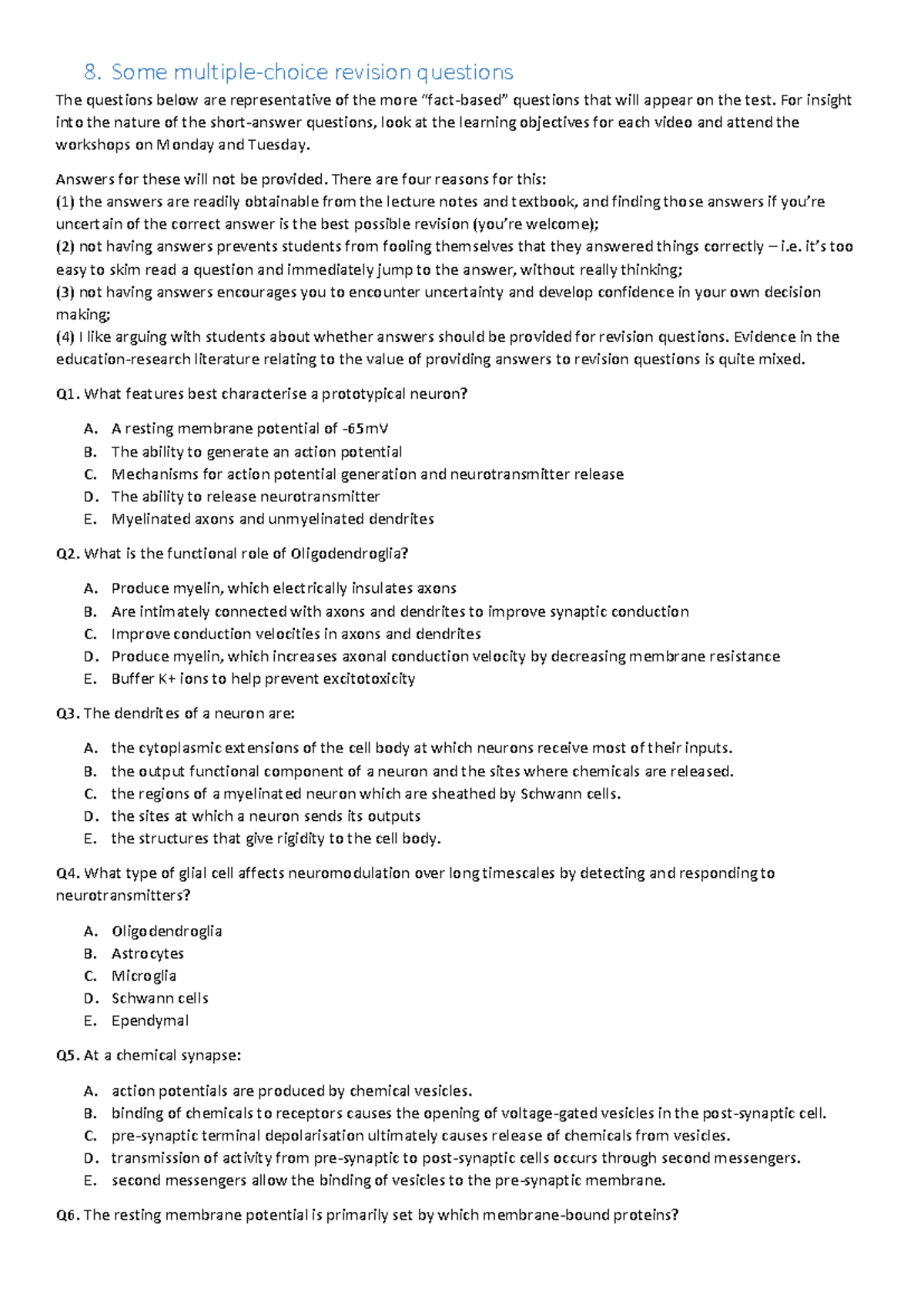 Test 1 Revision: Multiple-Choice and Quantitative Questions for Course ...