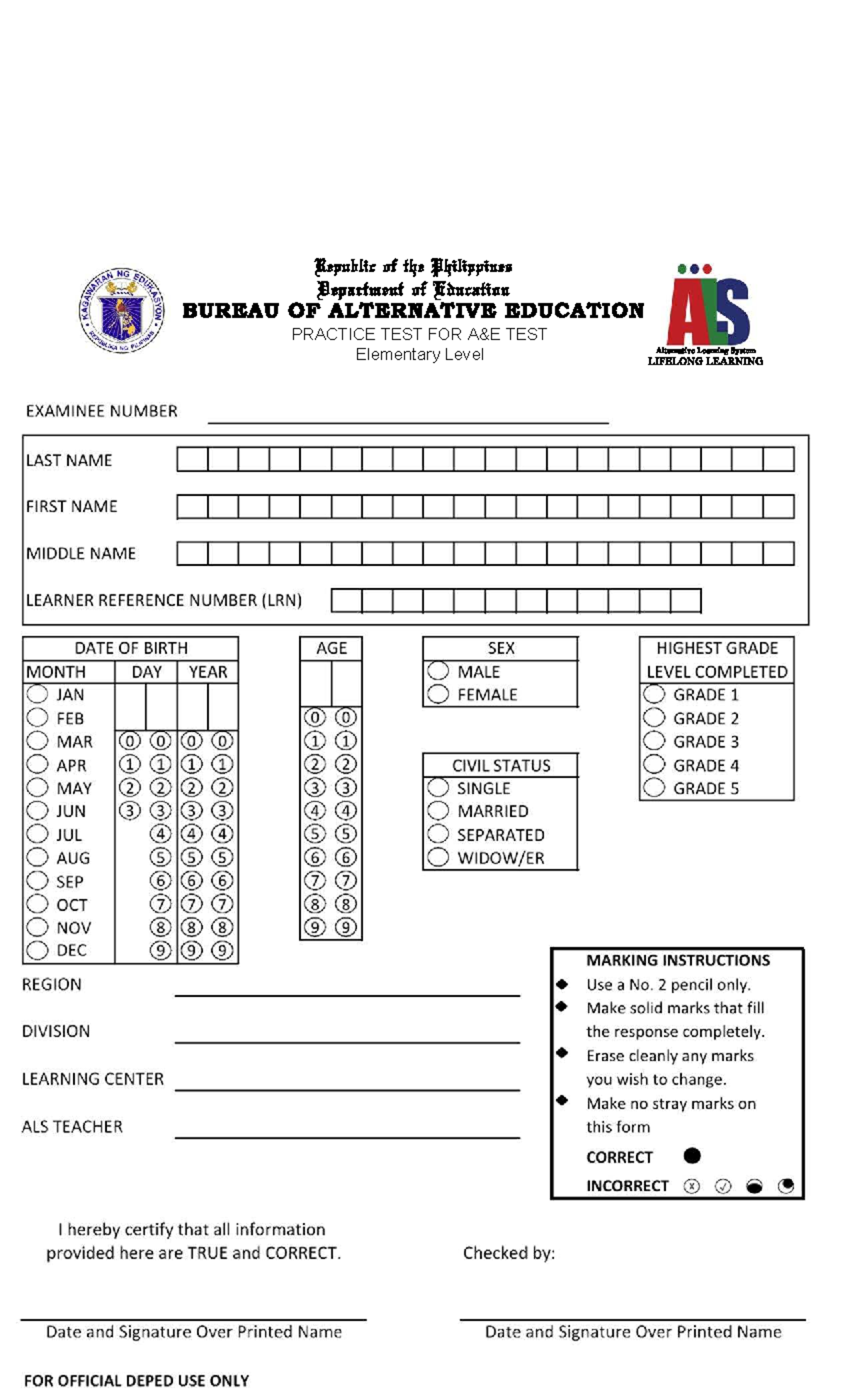 ALS A&E Practice Test for Elementary Level - AEPractice Test - Studocu