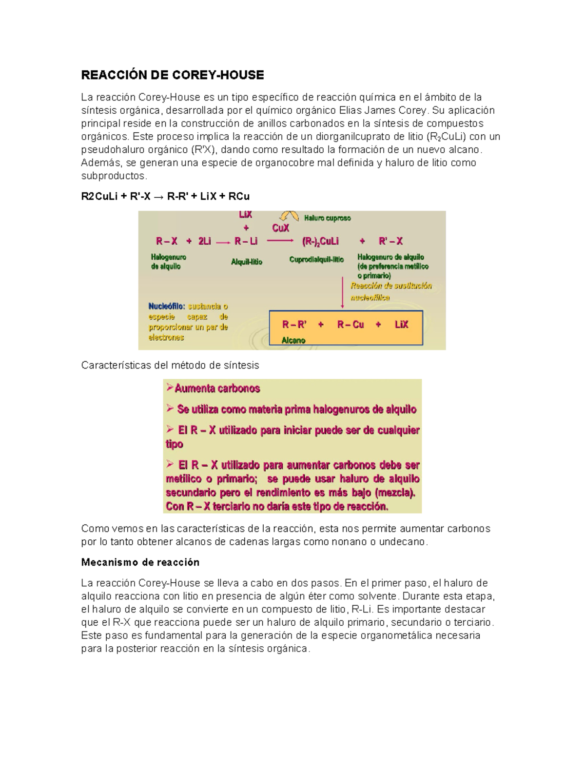 Reacción de Corey-House: Tabla de Reacciones Químicas - Studocu