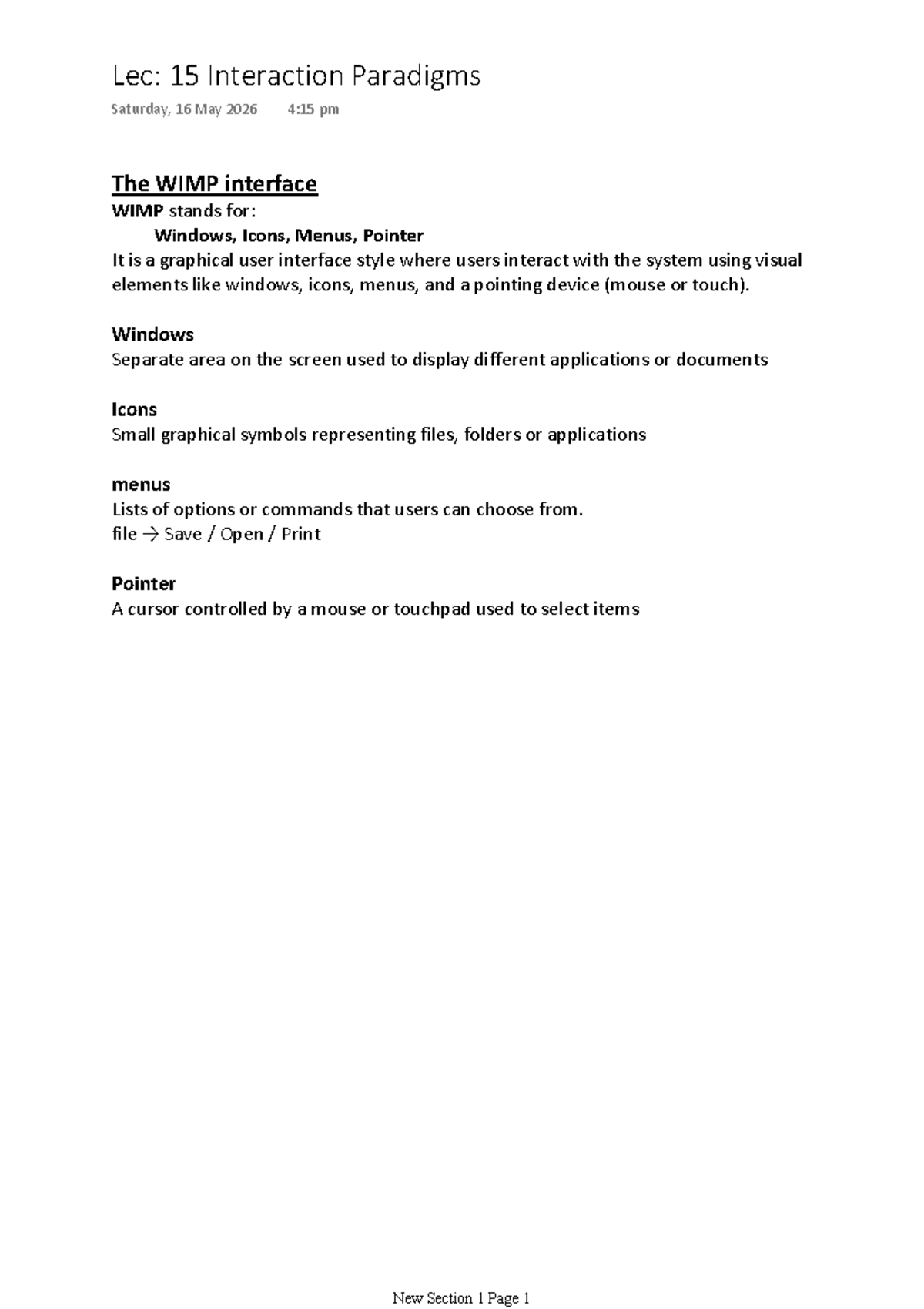 CS408 Midterm Lecture Notes: Interaction Paradigms and WIMP Interface ...