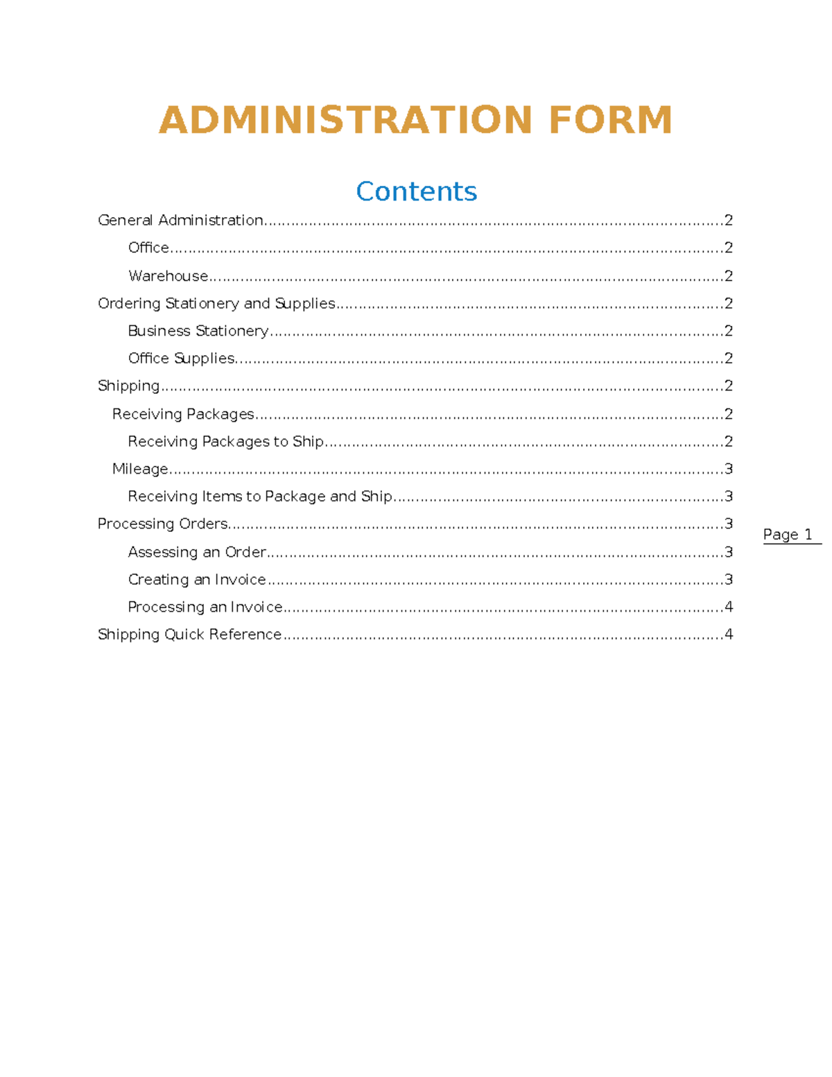 ADMINISTRATION FORM (Manufacturing1) - General Office & Warehouse ...