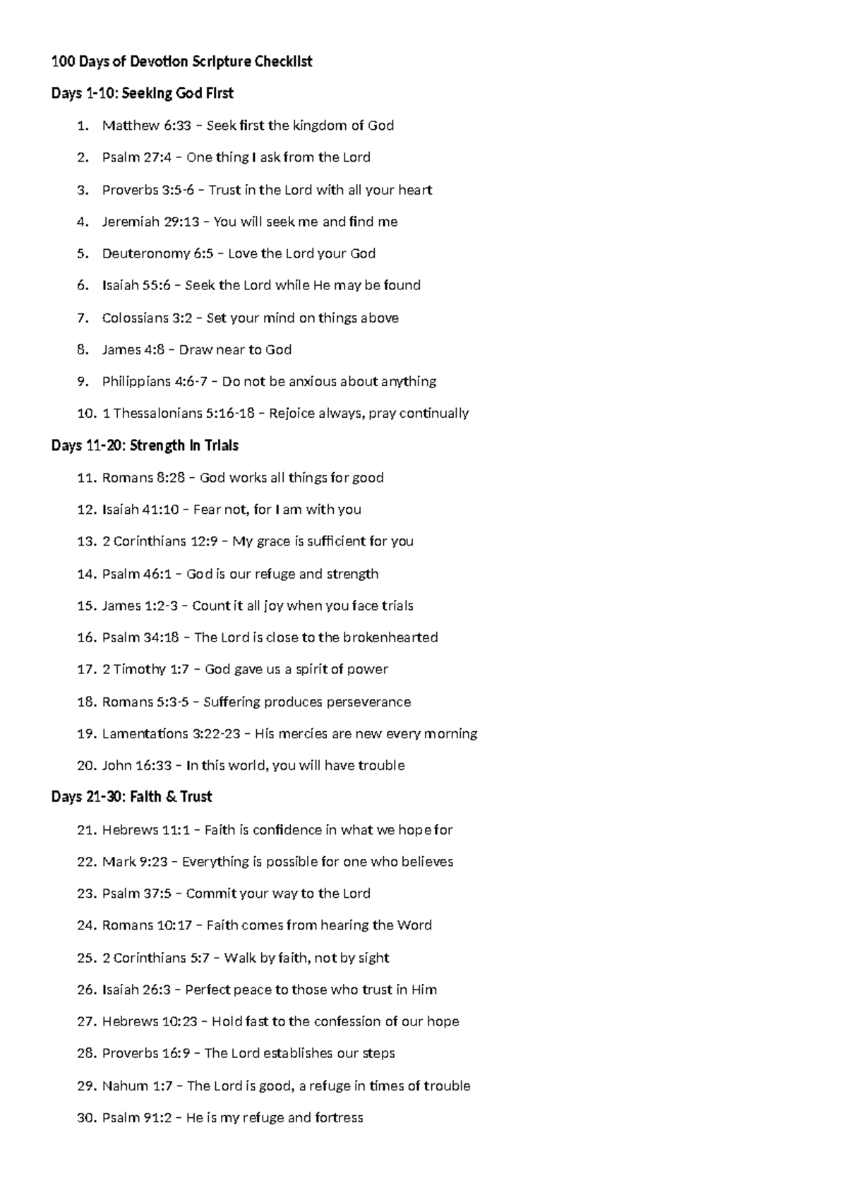 100 Days of Devotion: Scripture Checklist for Seeking God - Studocu