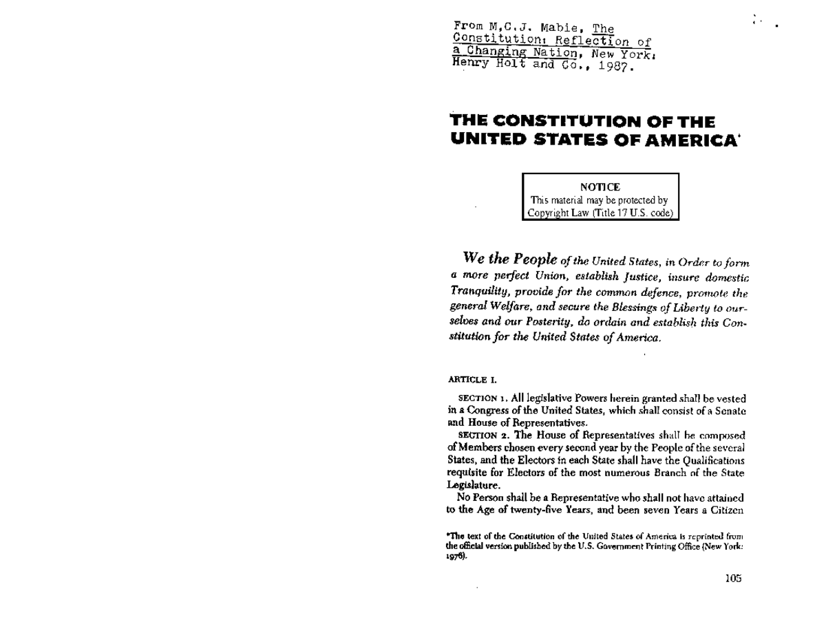 The Constitution of the United States: Structure, Powers, and ...