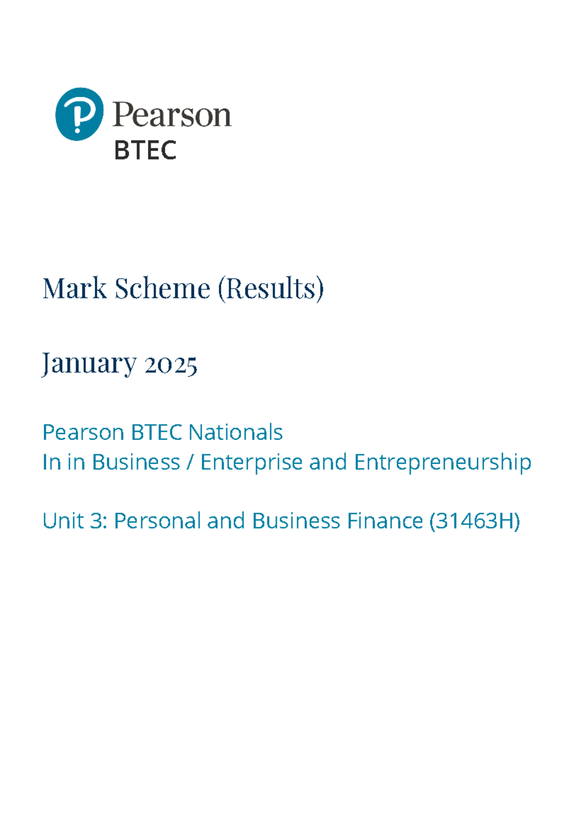 BTEC Mark Scheme (Results) Jan 2025 - Unit 3: Personal & Business ...