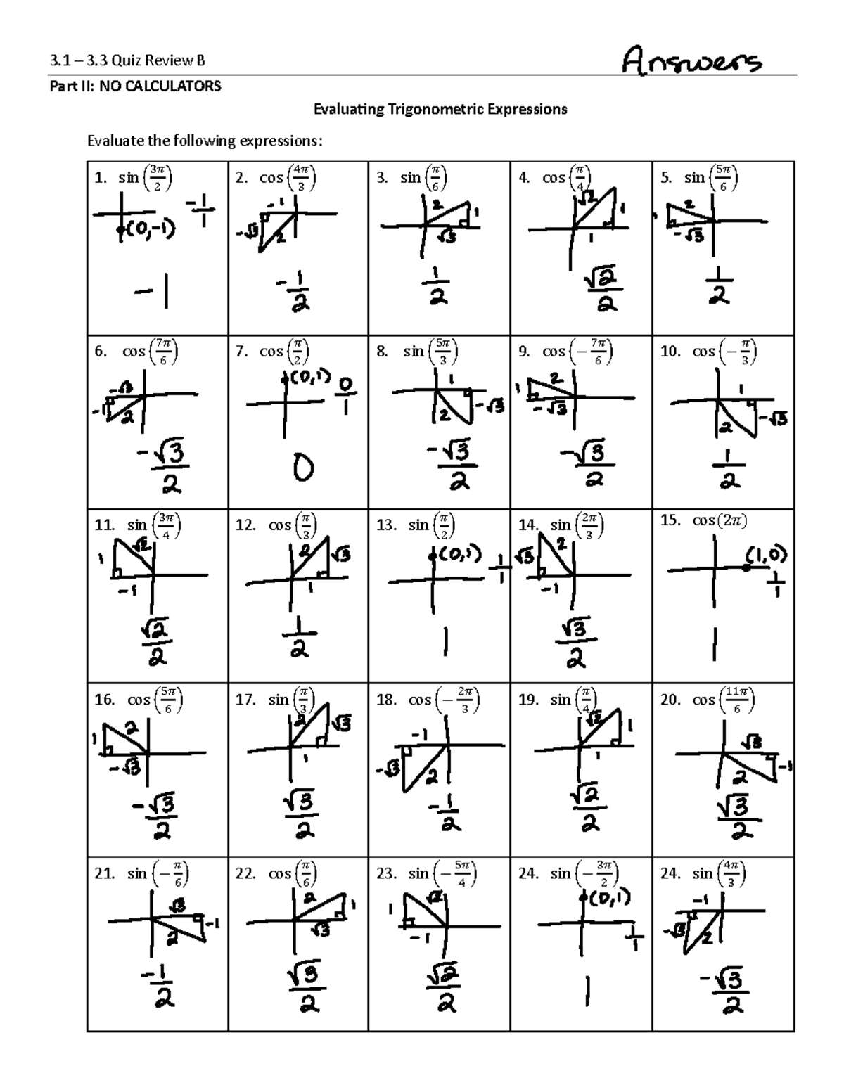 3.1-3.3 Quiz Review B: Evaluating Trigonometric Expressions - Studocu