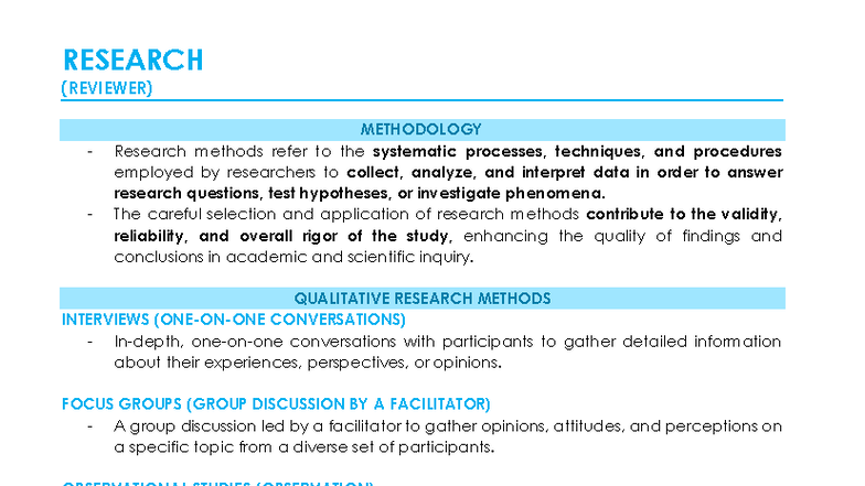 Methodology - RESEARCH (REVIEWER) METHODOLOGY Research methods refer to ...