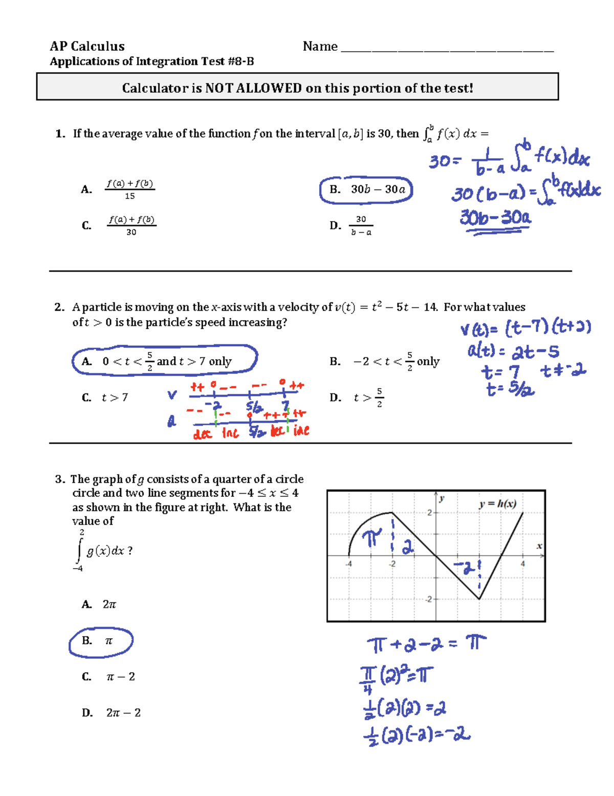 Unit 8-AB AP Calculus Applications of Integration Test Form B Key - Studocu