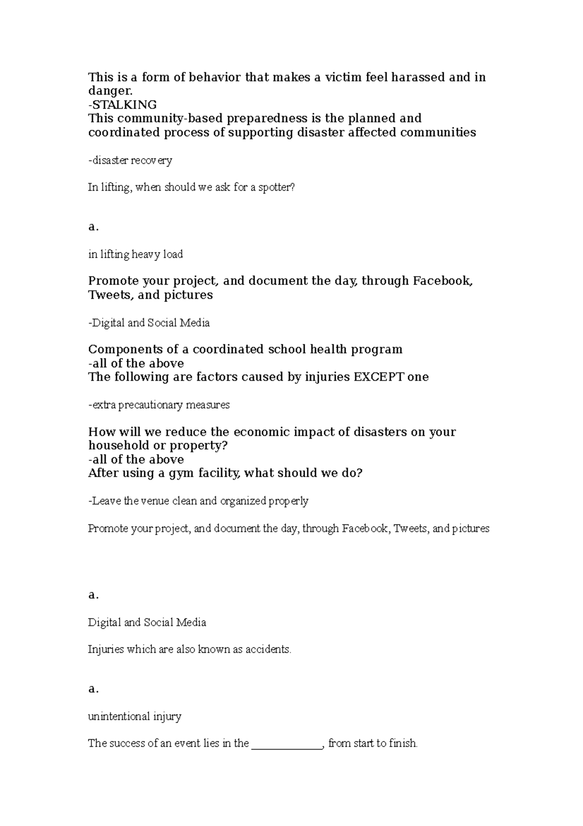 PEDH EXAM 2ND Quarter: Key Concepts and Important Terms - Studocu