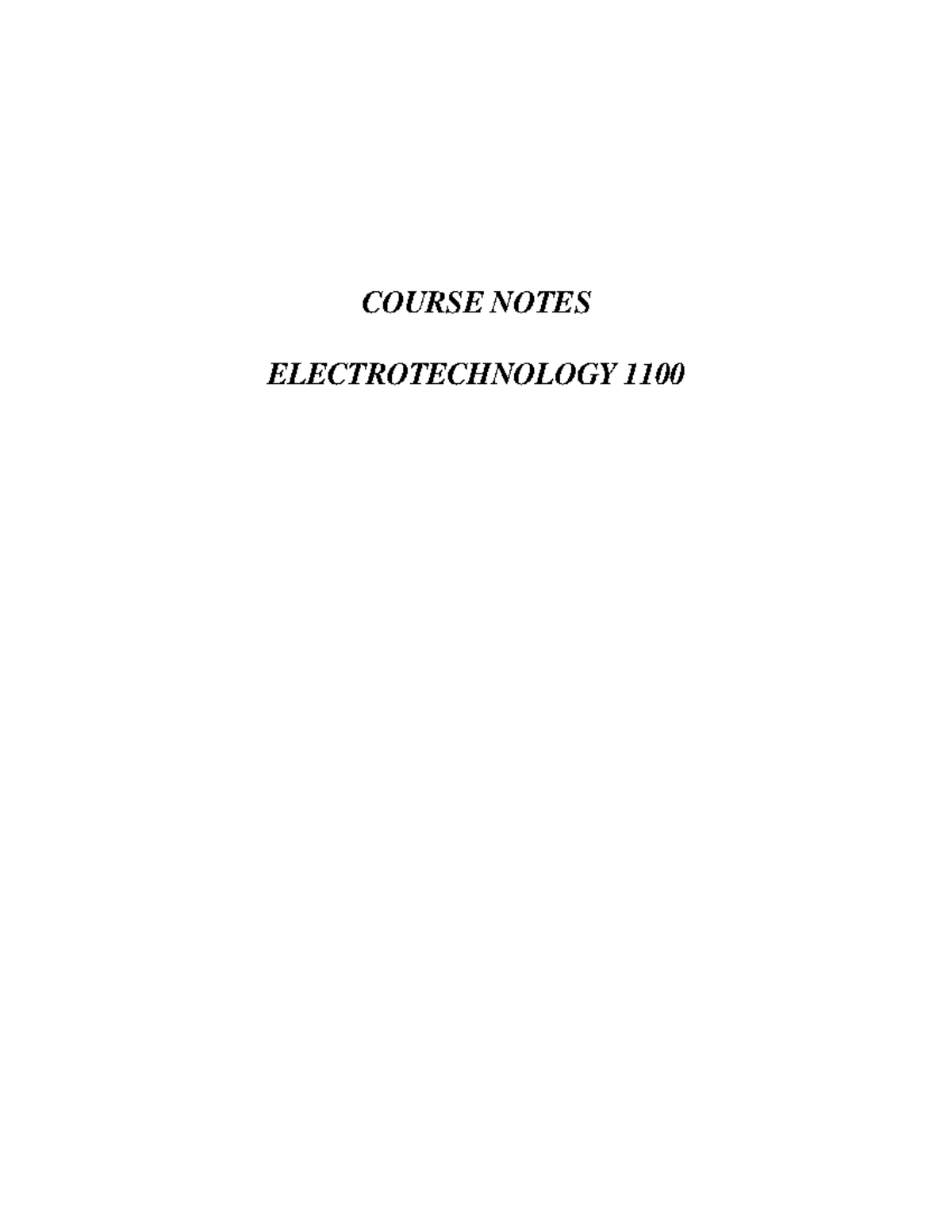 Module 1 Intro - Lecture notes Week 1 - COURSE NOTES ELECTROTECHNOLOGY ...