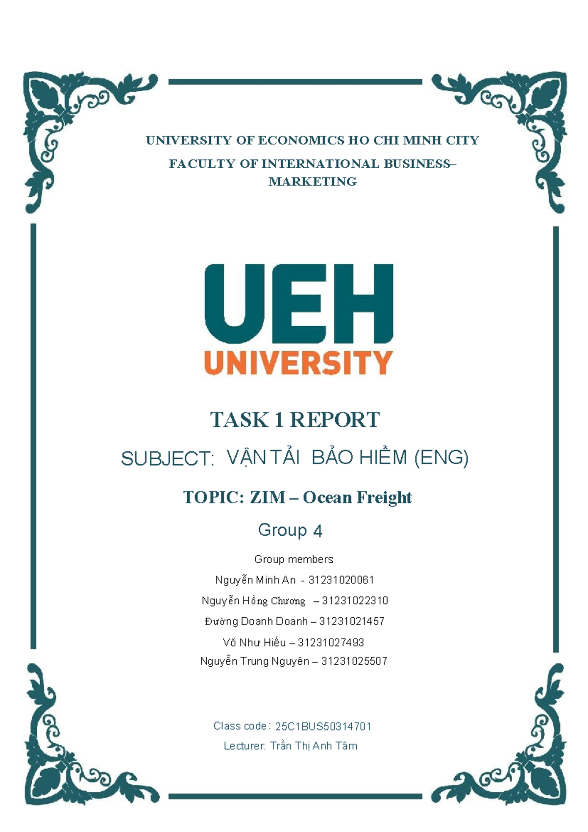 Task 1 Report on ZIM Ocean Freight - BUS50314701 Group 4 - Studocu
