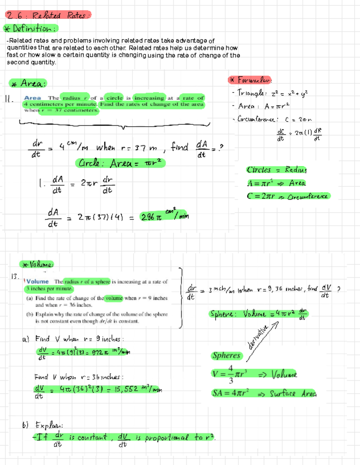 MATH 101 Exam 2 Cheat Sheets: Related Rates & Theorems Overview - Studocu