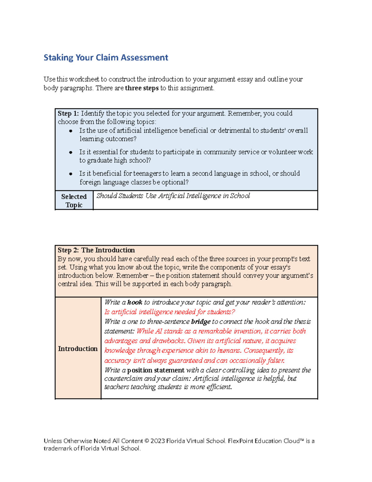 04 04 Argument Essay Outline: The Role of AI in Education - Studocu