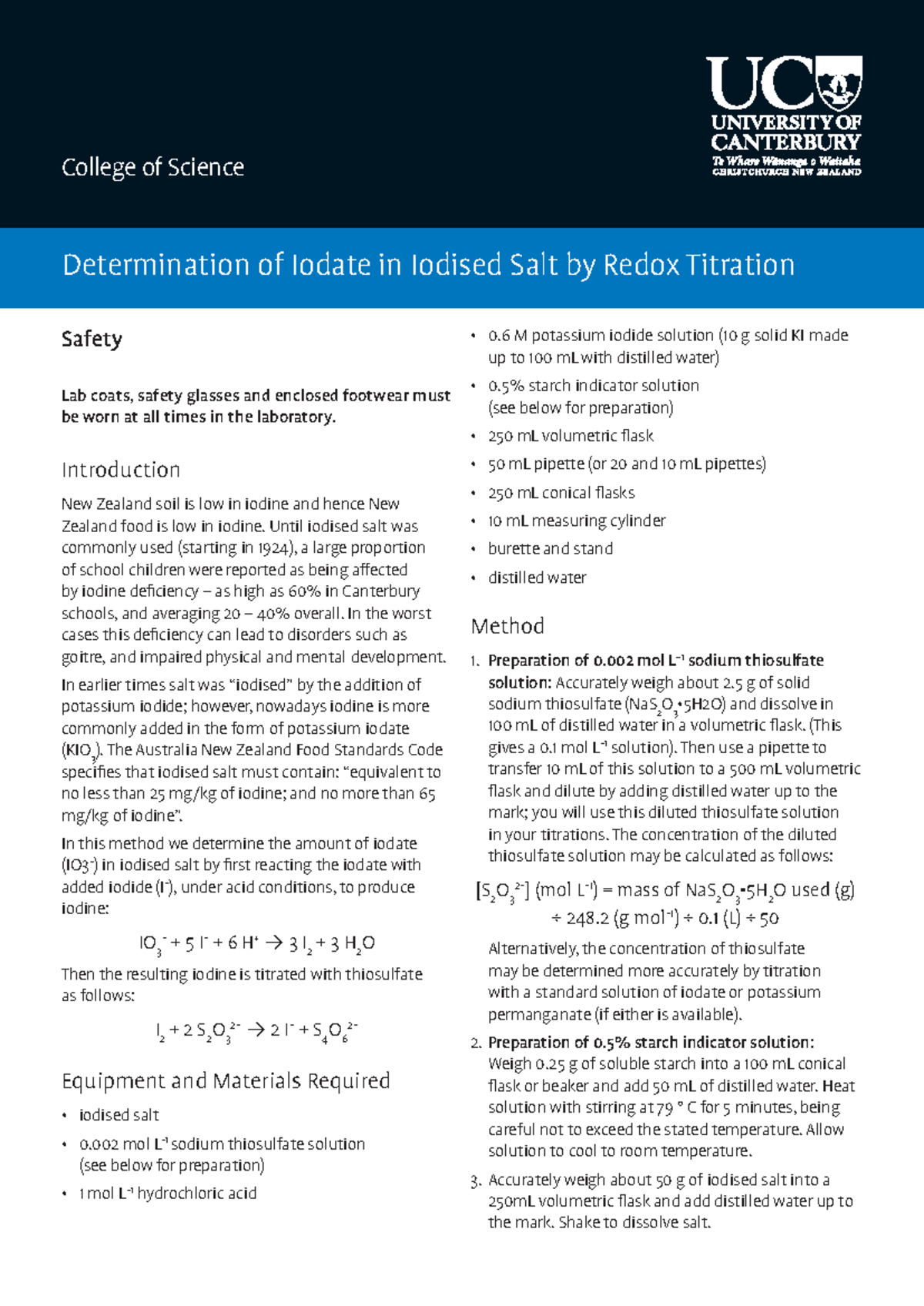 Determination of Iodate in Iodised Salt: Redox Titration Lab Guide ...