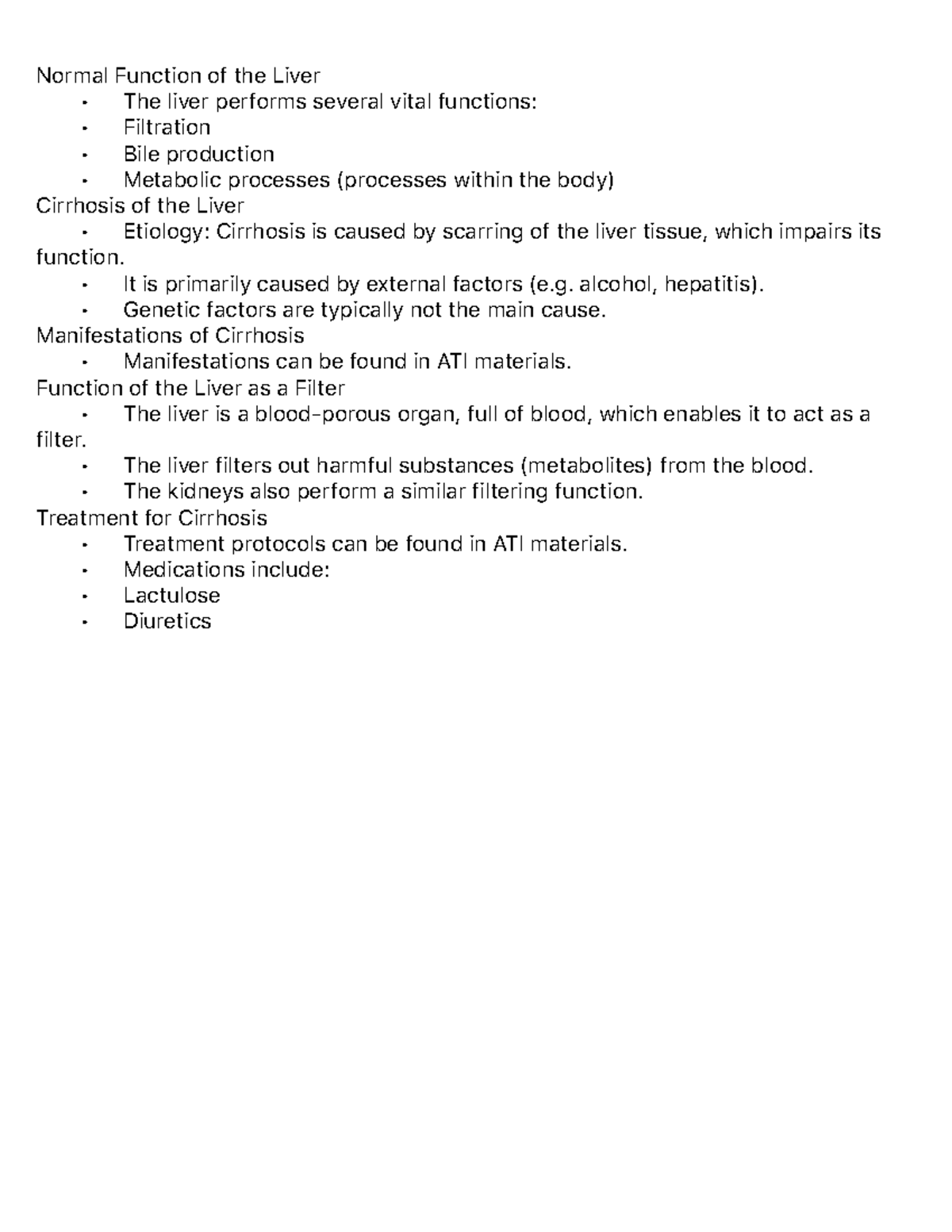 Liver Function and Cirrhosis Overview: Key Notes and Treatments - Studocu