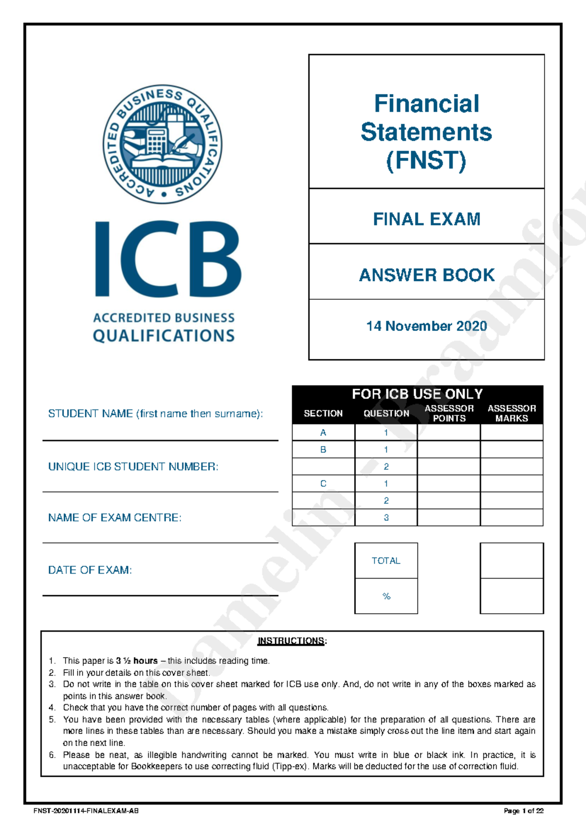 FNST 202011 14 Final Exam Answer Book for Financial Statements - Studocu