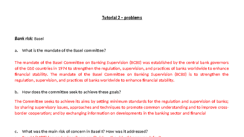 Tutorial 2: Understanding Basel Committee and Banking Risks - Studocu