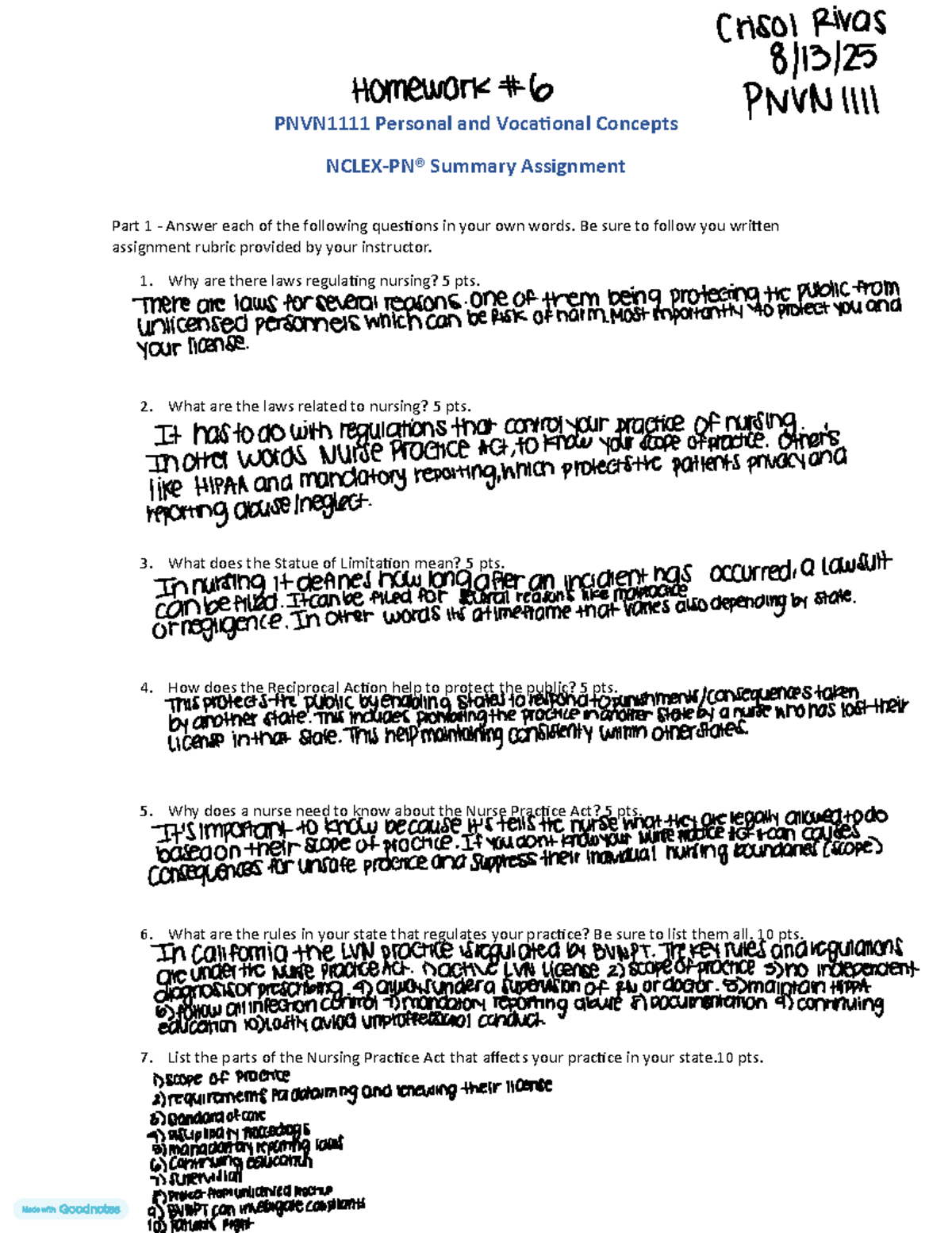 NUR 101 Homework Summary: Nursing Laws & Practice Regulations - Studocu