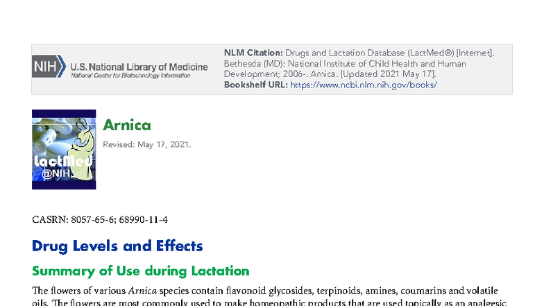 NLM Citation: Arnica and Lactation - Drug Levels & Effects Summary ...