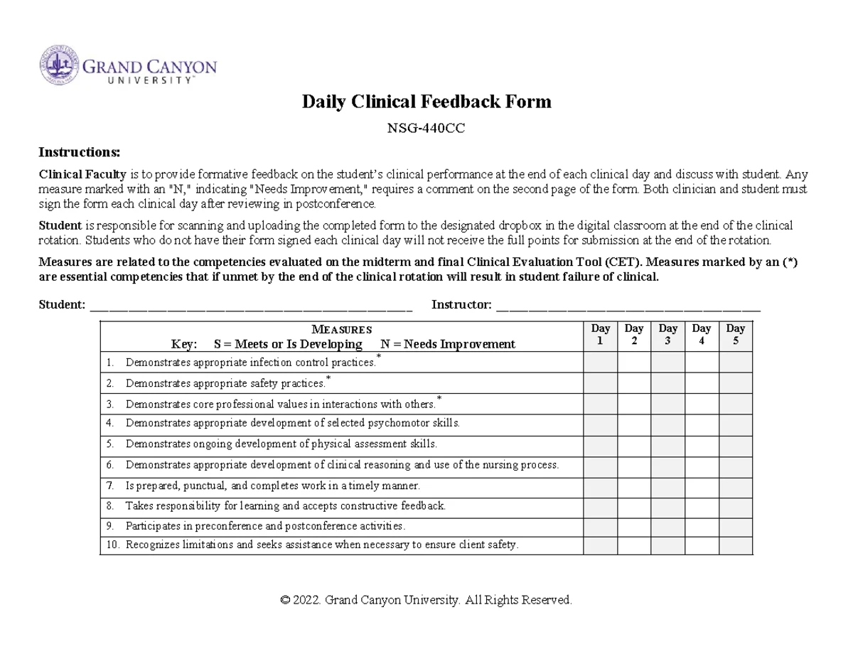 NSG 440CC RS Midterm Clinical Evaluation Tool and Scoring Guidelines ...