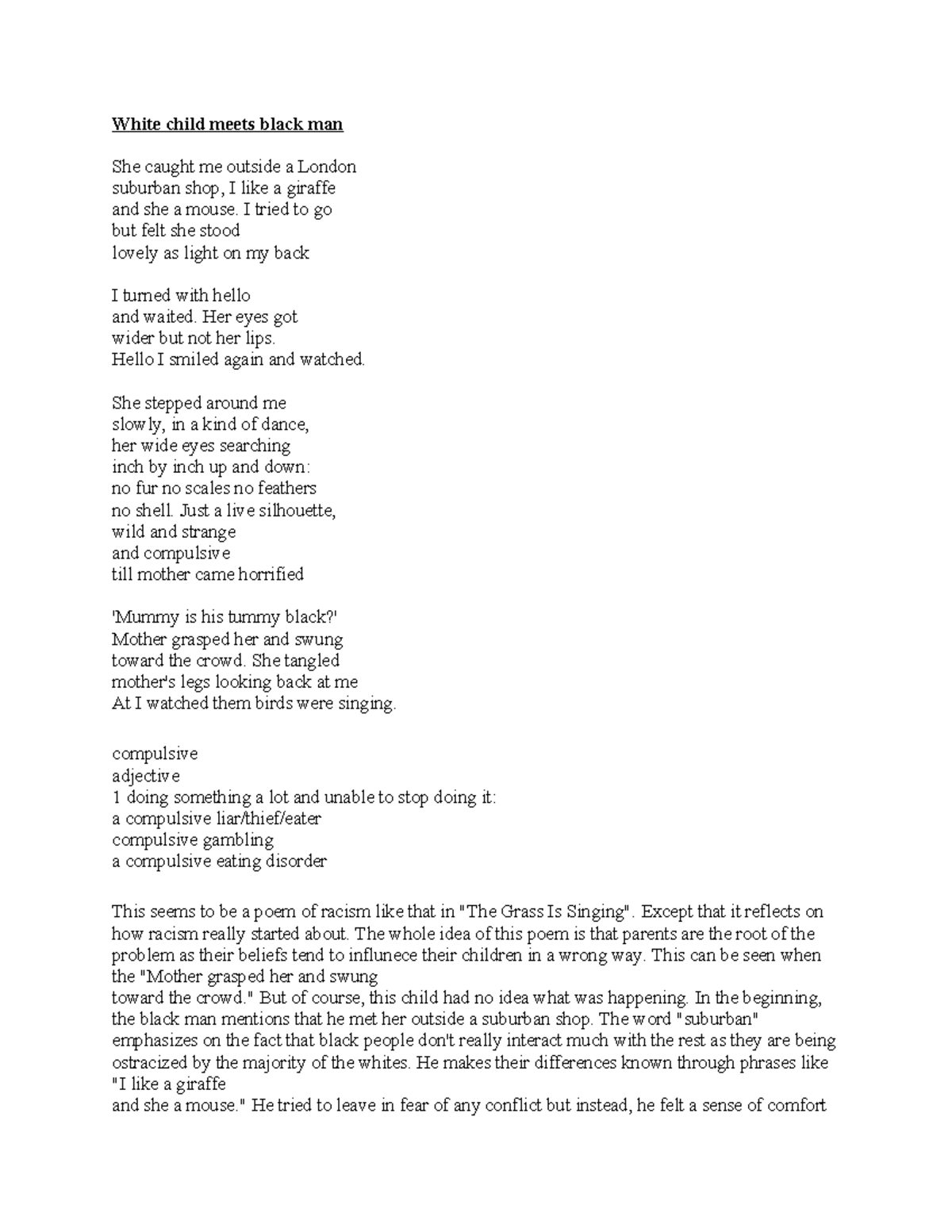 Analysis of "White Child Meets Black Man" Poem on Racism - Studocu