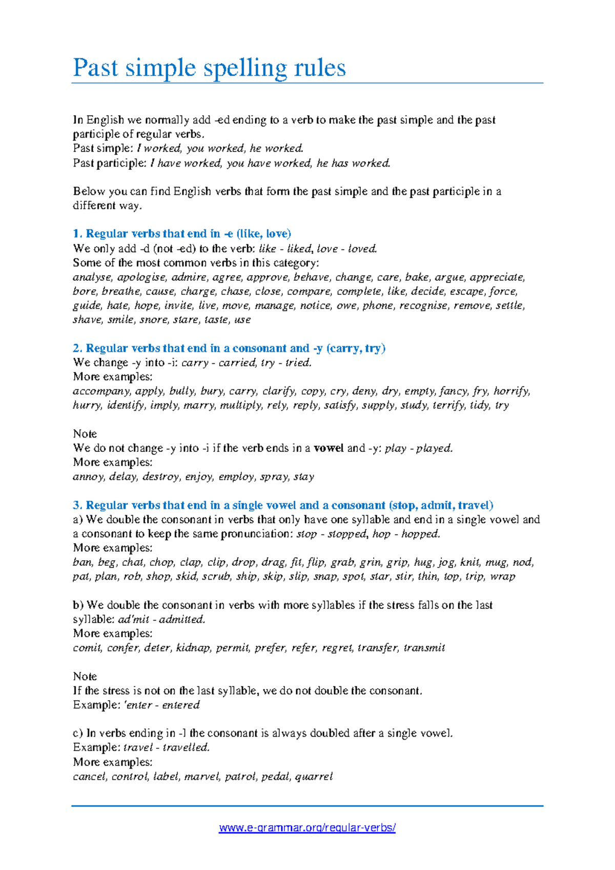 Regular verbs list different spelling - e-grammar/regular-verbs/ Past ...