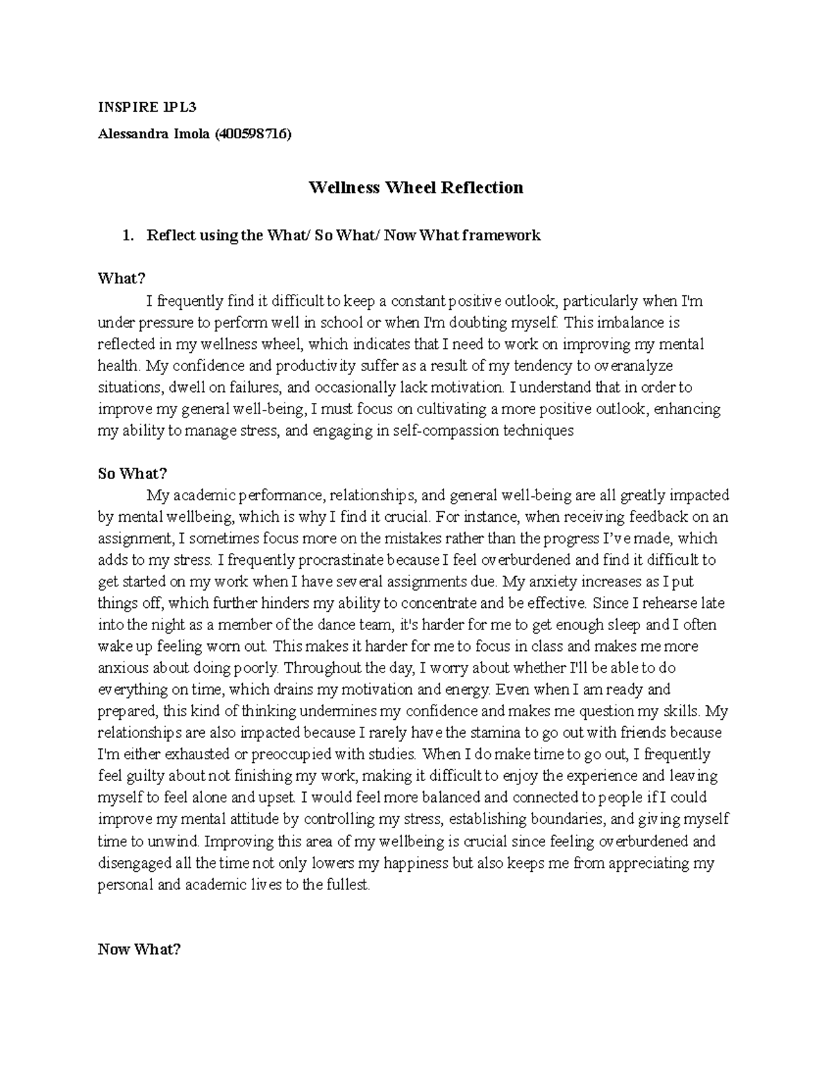 Wellness wheel reflection - INSPIRE 1PL Alessandra Imola (400598716 ...
