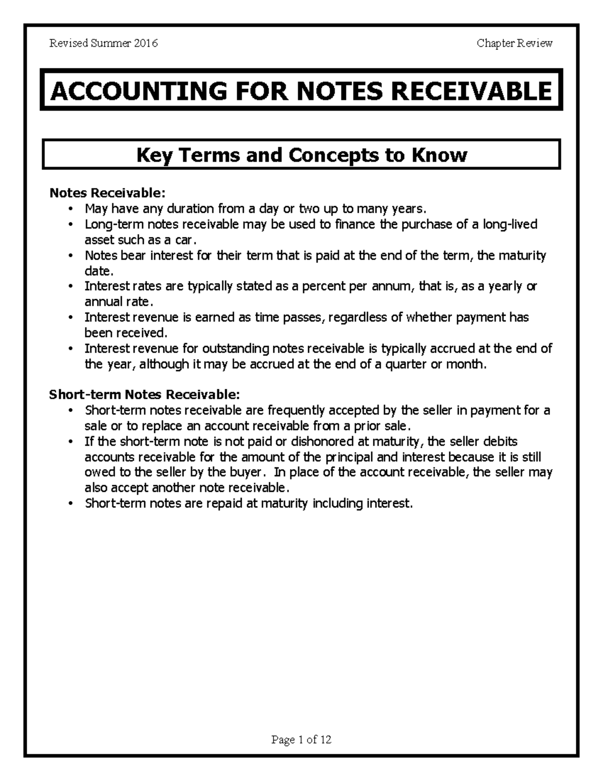 notes receivable - ACCOUNTING FOR NOTES RECEIVABLE Key Terms and ...