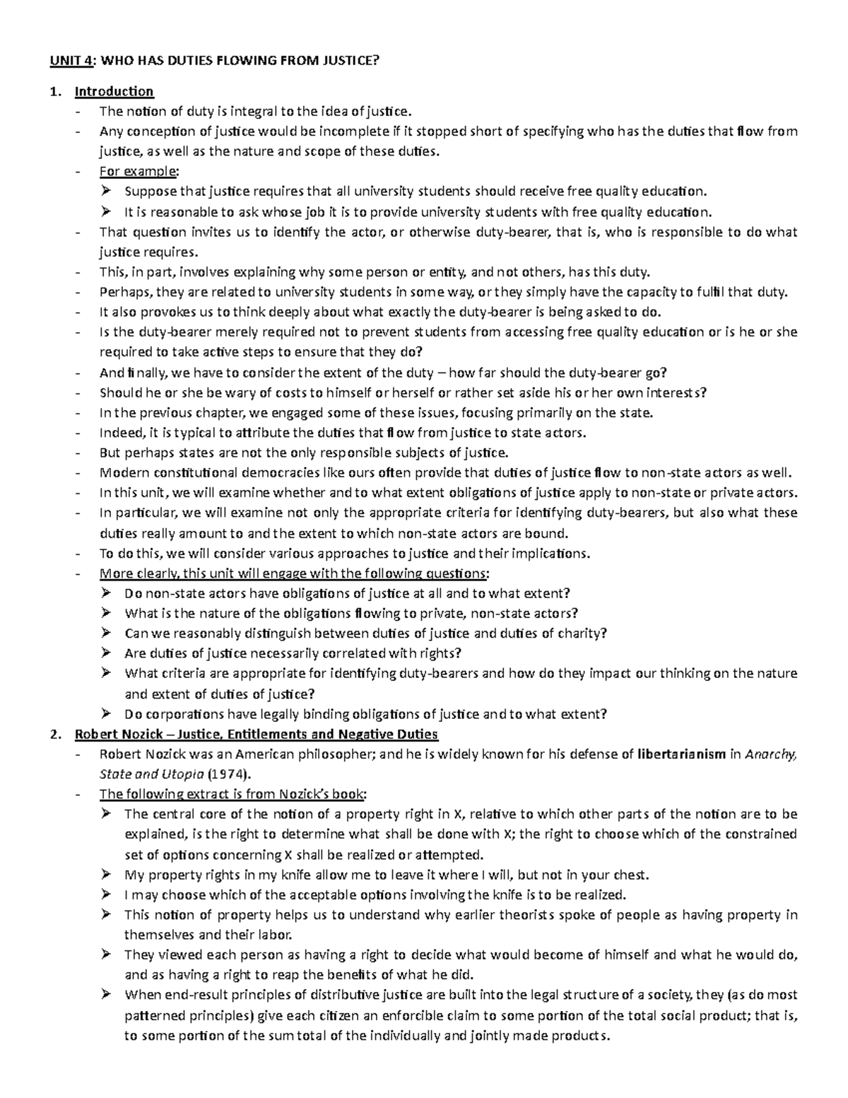 Summary: Unit 4 - Duties of Justice and Non-State Actors Analysis - Studocu