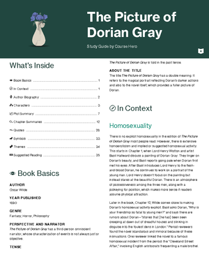 Dorian chapter summaries - THE PICTURE OF DORIAN GREY Chapter 1: The ...