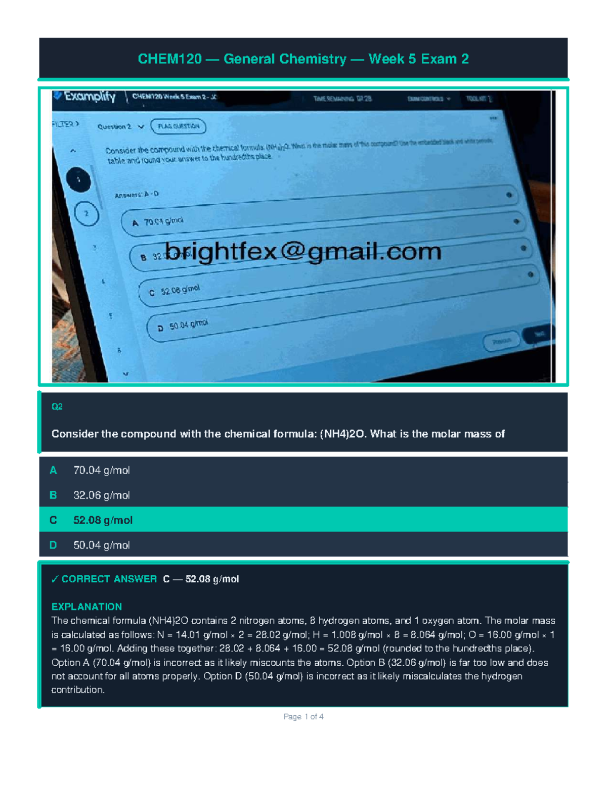 CHEM120 General Chemistry Week 5 Exam 2 Questions and Answers - Studocu