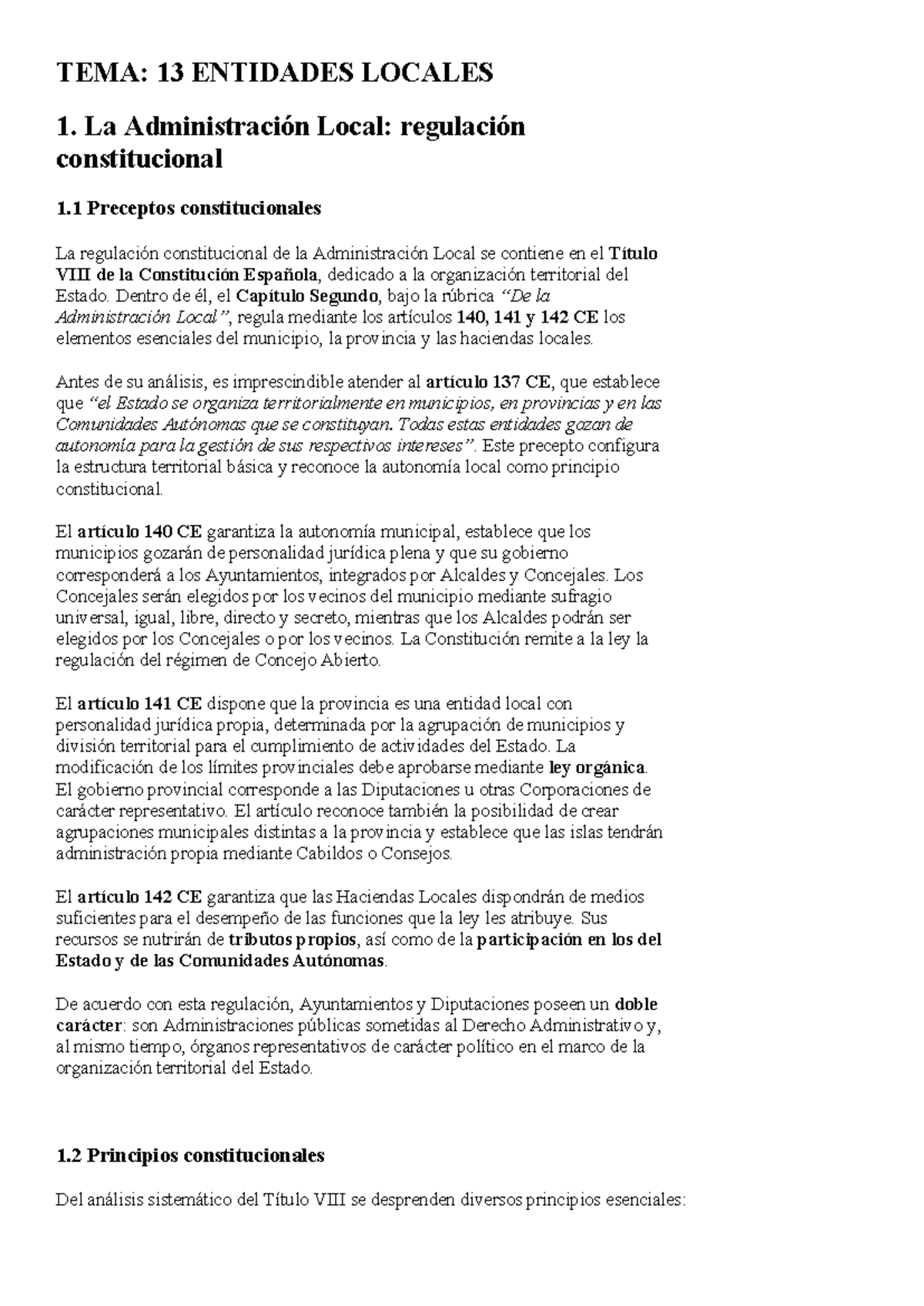 Tema 13: Resumen sobre Entidades Locales y su Regulación Constitucional ...