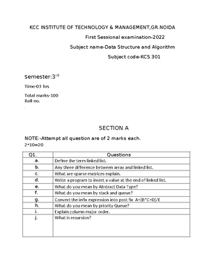 100 Essential DSA Questions for Mastery - Interactive PDF Guide - Studocu