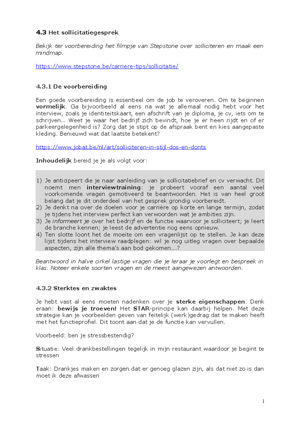 Solliciteren en Voorbereiding op het Sollicitatiegesprek - Cursusblad 2 ...